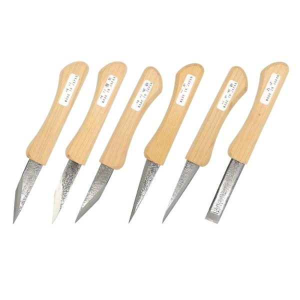 HOSCO ホスコ TL-I-6S 切出小刀 6本組  様々な加工であると便利な切出小刀のセットです。 ひら、くり（右用、左型）、よこ（右用、左型、諸刃）と収納袋がセットになっています。  MADE IN JAPAN