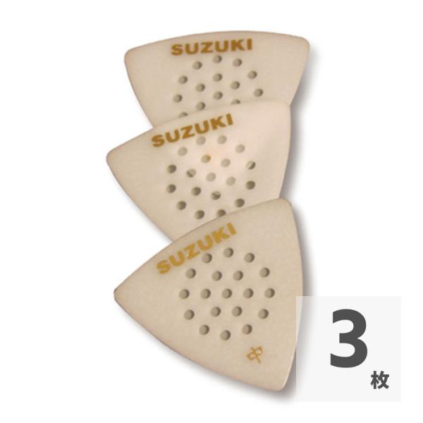 SUZUKI TSP-3M アンサンブルピック 大正琴ピックSUZUKI/スズキの大正琴用アンサンブルピックです。ピックの中央にあるたくさんの穴によってすべりにくくなっています。ピック3枚入り。ピックの硬さ『中』