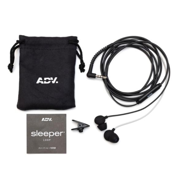 ADV. (ADVANCED) エーディーブイ Sleeper Loop Black カナル型 イヤホンマイク 有線イヤフォン  Sleeperは旅先での移動中や睡眠時などに快適に使用できるように設計されたスリーピングイヤホンです。  シリ...