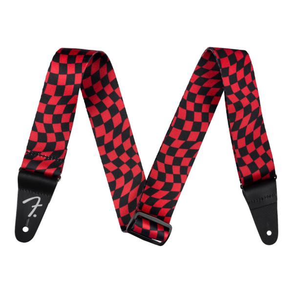 Fender フェンダー Wavy Checkerboard Polyester Strap Red ギターストラップ  ユニークな波模様のチェッカーボードをあしらった、滑らかなポリエステル製のストラップです。長時間快適に使用できるよう、長...