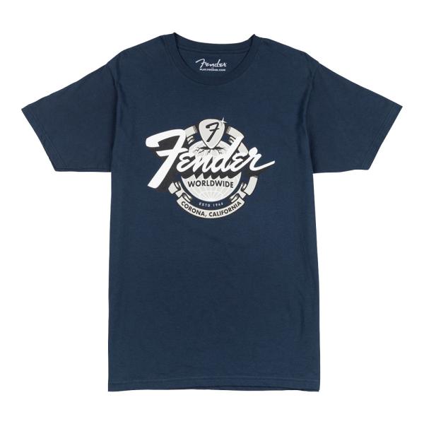 Fender フェンダー World Wide Tee Vintage Navy XXLサイズ Tシャツ 半袖  このTシャツは、フェンダーの世界的な知名度と音楽業界における影響力をショーケースするデザインです。 ミュージシャンやギター愛好...
