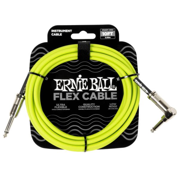 ERNIE BALL アニーボール EB 6465 FLEX CABLE 10FT SA GR 10フィート（約3メートル） 片側Lプラグ グリーン ギターケーブル  柔軟×高耐久。 Ernie Ball フレックスケーブルにストレート/L...