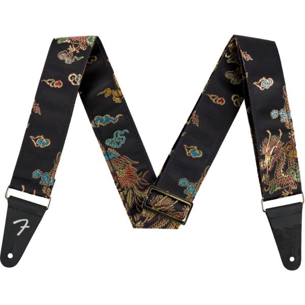 Fender フェンダー SATIN DRAGON STRAP BLK ギターストラップ ブラック  演奏に気品を添えるSatin Dragon Strapsは、美しいチャイニーズブロケードのドラゴン柄生地と大胆なメタリックサテン仕上げが特...