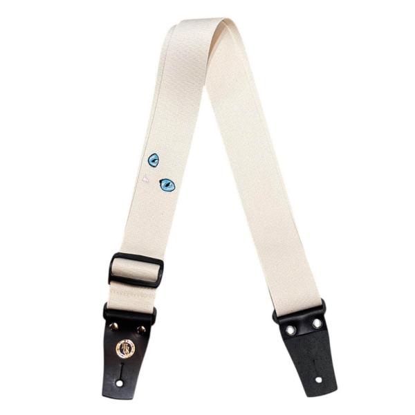 Grande uomo グランデウオモ TENDER STRAP TS-2 AC 白ねこ ギターストラップ  本体に柔らかくて肩への馴染みの良いアクリル製のベルトを使用したストラップです。  可愛いねこのお目目を刺繍しました。  剣先の革は...