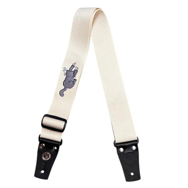 Grande uomo グランデウオモ TENDER STRAP TS-2 AC ずり落ちキャット White ギターストラップ  ねこがストラップからずり落ちちゃう！面白くて可愛い刺繍入りのストラップです。  本体に柔らかくて肩への馴染み...