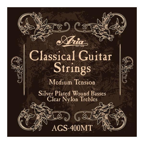 ARIA アリア AGS-400MT Medium Tension クラシックギター弦  ナイロン弦、ミディアムテンション  Silver Plated Wound Basses / Clear Nylon Trebles  .0280/....