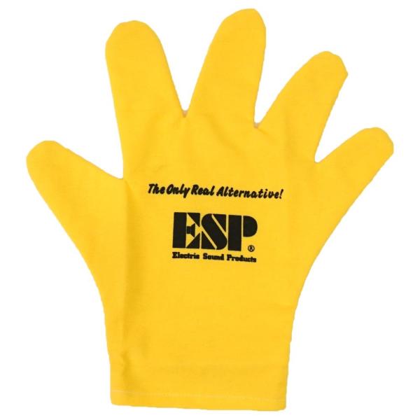 ESP CL-8G/YELLOW GLOVES CLOTH 手袋タイプギタークロス です。塗装面を傷つけることなく短時間で汚れ等を拭き取り美しさを維持するのに最適なクロスです。カラー　イエロー
