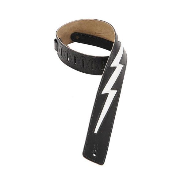 ギターストラップ 革 LEVY'S DM2-BLK 重厚なレザー素材ストラップにホワイトのサンダーボルト柄をあしらったストラップです。幅広設計で肩への負担を軽減します。
