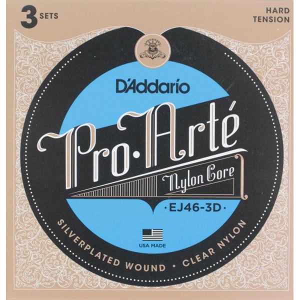 D'Addario(ダダリオ) Pro-Arte EJ46-3D クラシックギター弦 3セットパックです。Pro-Arte（プロアルテ）『Hard/Silver on Nylon/Clear Trebles』3セットが１つのパッケージに入っ...