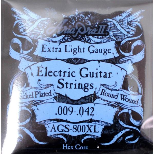 AriaProII(アリアプロII) AGS-800XL エレキギター弦AriaProIIのエレキギター弦です。 6角芯を採用。・ニッケルプレーテッド/ラウンドワウンド・エクストラ・ライトゲージ[009,011,016,024,032,04...