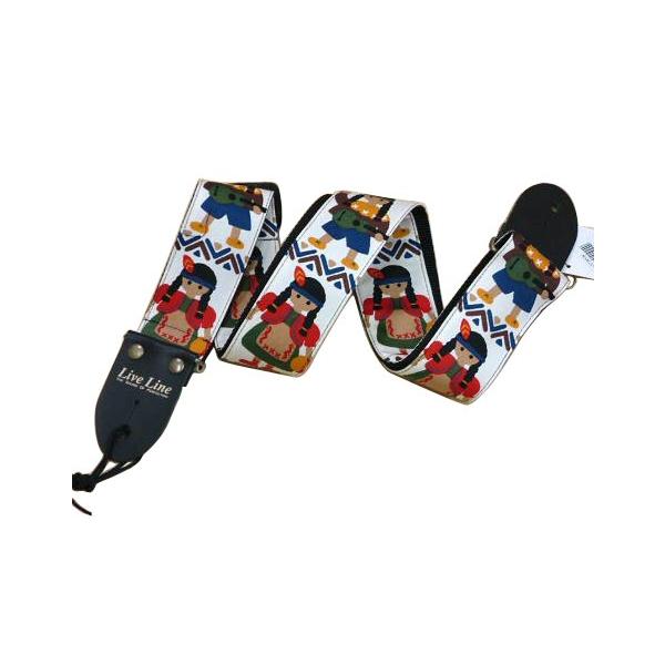 ライブライン ギターストラップ LS2000WH ボーイズ＆ガールズ柄 ホワイト 白 LIVE LINE。かわいい男の子と女の子のネイティブアメリカンをデザインしたストラップです。 カラー：ホワイト 長さ：　最大138cm
