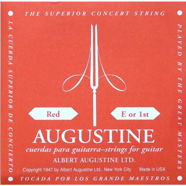 AUGUSTINE RED 1弦×4本 オーガスチン 赤 クラシックギター弦 バラ弦 1弦 4本セット  明るく伸びやかな響きで、BLUEとは異なる魅力をもつミディアムテンション弦。1弦（E弦）です。4本での販売です。