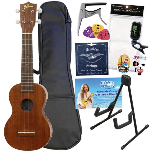 Famous FS-1G ソプラノウクレレ 初心者セットウクレレにクリップチューナー、交換弦、日本語字幕付きの「レッスン動画ダウンロードカード」、スタンド、ウクレレ用ピック、メンテナンスクロス、カポタスト、ソフトケースをお付けしたセットとな...