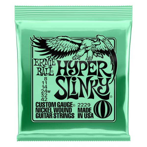 ERNIE BALL 2229 HYPER SLINKY 08-42 ×3SET エレキギター弦ハイパースリンキーは、人気の高いスーパースリンキーとエクストラスリンキーの中間に位置しています。トップ弦のテンションをやや弱めにする事で、スーパ...