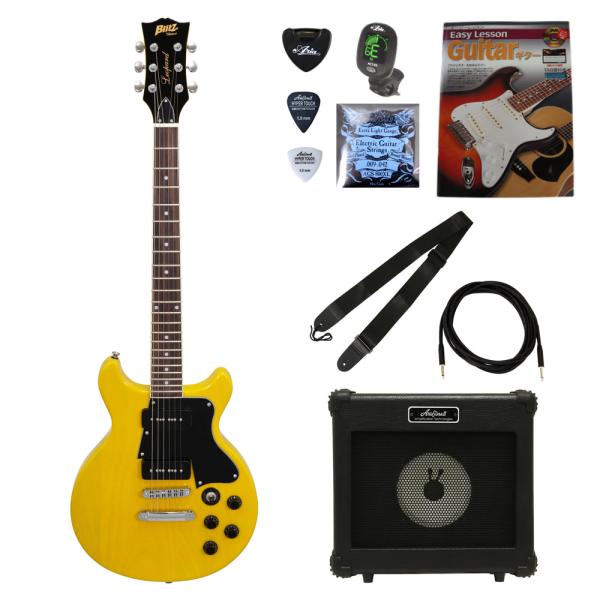 エレキギター 入門セット ブリッツ BLP-SPL/DC YL ARIAアンプ付き 9点セット BLITZ by ARIA ギター 初心者セット。エレキギターにAriaProII AG-10 PLUS、ケーブル、チューナー、ストラップ、換え...