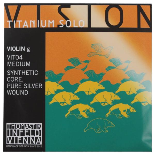 トマスティック インフェルト バイオリン 弦 セット Vision Titanium Solo VIT100 標準 SET Thomastik Infeld。ヴィジョン チタニウム ソロ  ドミナントより明るい音色。 チタン合金ボールエンド...