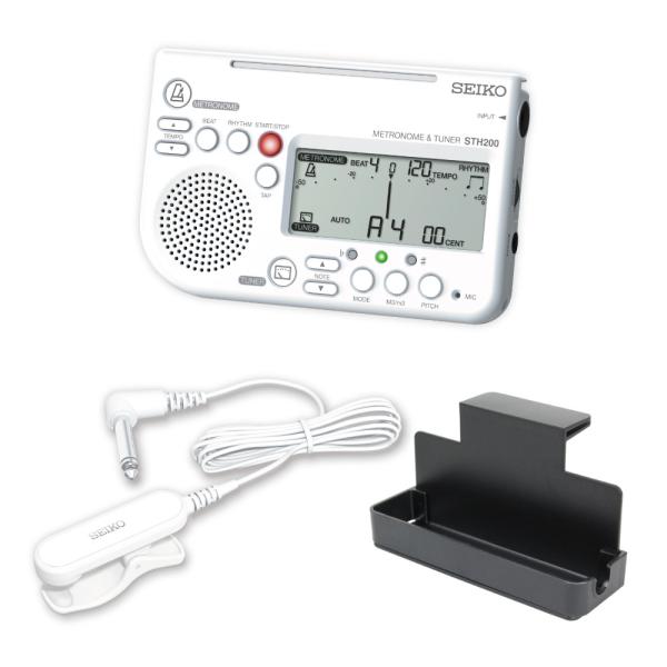 SEIKO セイコー STH200WH チューナーメトロノーム チューナーマイク 譜面台トレイラック 3点セット  SEIKOのチューナーメトロノーム「STH200WH」に、管楽器やアコースティック楽器のチューニングに大変便利なコンタクトマ...