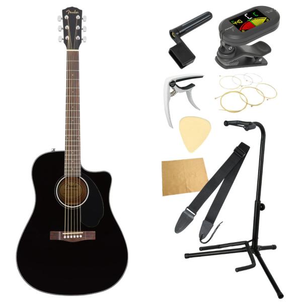 Fender CD-60SCE Dreadnought Black WN エレクトリックアコースティックギター 入門9点 初心者セット  ※小物類に関しては、用途は同じですが掲載画像の製品と異なる場合がございます。あらかじめご了承ください。...