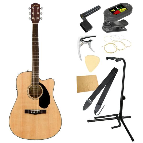 Fender CD-60SCE Dreadnought Nat WN エレクトリックアコースティックギター 入門9点 初心者セット  ※小物類に関しては、用途は同じですが掲載画像の製品と異なる場合がございます。あらかじめご了承ください。 チ...