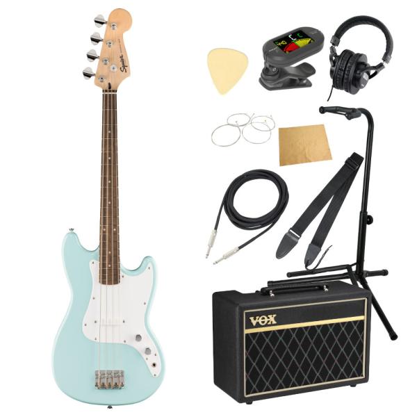 Squier スクワイア スクワイヤー Sonic Bronco Bass LRL Daphne Blue エレキベース VOXアンプ付き 入門10点 初心者セット ※ベース本体、アンプ以外の小物類に関しては、用途は同じですが掲載画像の製品...