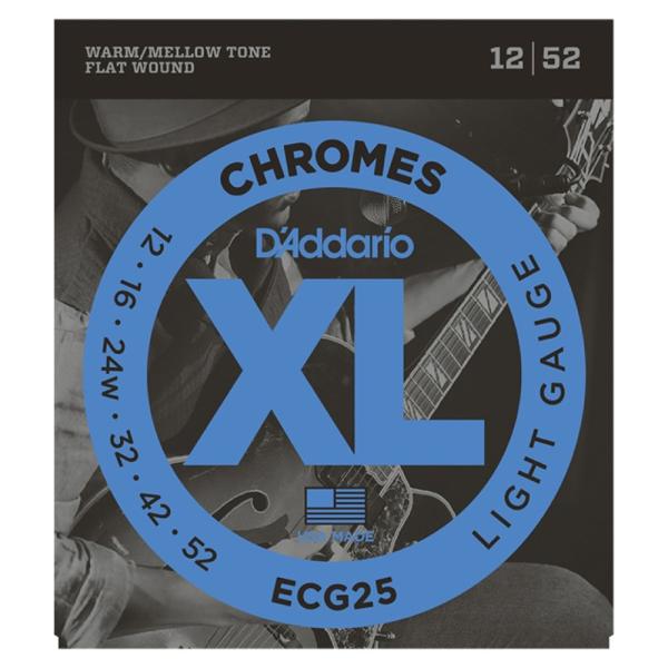 D'Addario ECG25 フラットワウンド エレキギター弦×3セットXL Chromes Flat Woundヘックスコア(6角芯線)の周りに、下地となるベースの巻弦を施し、その上にフラットなリボン形状の巻弦を巻きつけた特殊構造となっ...