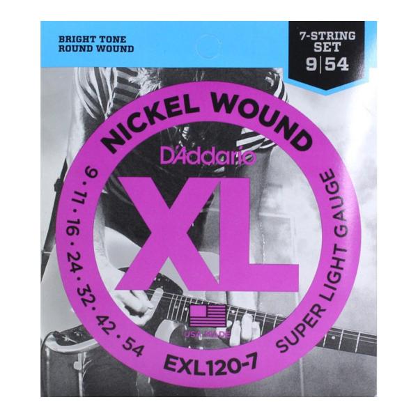 ダダリオ EXL120-7 7弦用 ギター弦です。明るいサウンドと卓越したピッチで、世界中のミュージシャンから圧倒的に支持されているエレキ弦の定番中の定番。ゲージ：.009/.011/.016/.024/.032/.042/.0543セット...