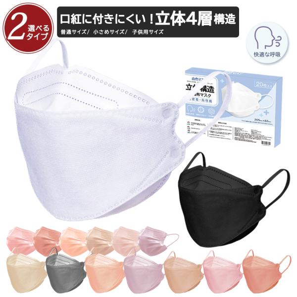 立体マスク（大人・子供用サイズ）高機能な4層構造マスク！99％カットフィルターで花粉やウイルス飛沫をしっかりキャッチします☆お顔にフィットするので通常のプリーツマスクよりメガネが曇りにくいです♪プリーツマスク（大人・小さめ・子供用サイズ）カ...