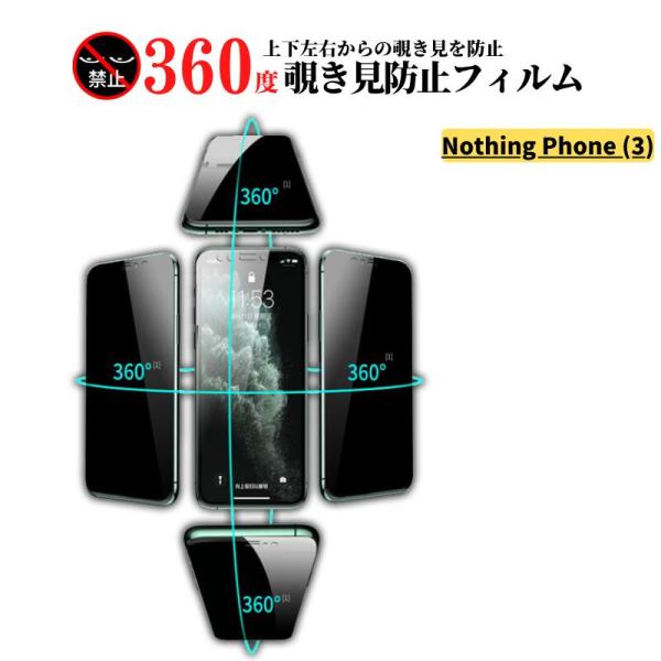 【対応機種】Nothing Phone (3） 6.67インチA024（ 楽天モバイル /  SIMフリー ）【商品詳細】・ 360度覗き見防止上下左右360度すべての方向（従来品は左右方向のみ）からの覗き見を防止・ 表面硬度9H強硬ガラス...
