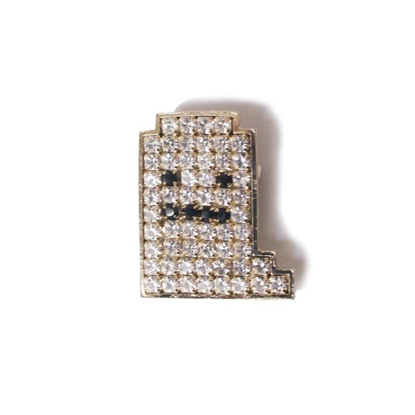 きらきらと美しいダイヤレーンを重ねて、可愛いお化けのブローチにしました。ドレッシーな装いにバッチリ合います。　真鍮　ガラス