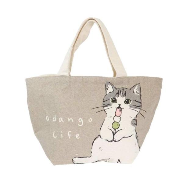 「メール便可」「ランチトート」 ランチバッグ ファスナー付きミニトートバッグ よもぎとお団子 ねこ ミントイン お弁当かばん お弁当箱と一緒にペットボトルも入る大きめサイズで使いやすい シンプルキュートなキャンバスミニトートバッグお散歩など...