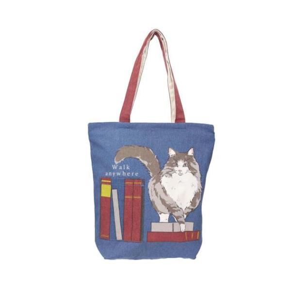 「トートバッグ」 トートバッグ ファスナー付き前ポケットトートバッグ ノラライブラリー NV ねこ ミントイン 手提げかばん 表にも裏にも便利なポケットが付いてる！ 毎日がもっと楽しくなるキュートなZAKKAシリーズこちらはかわいい[前ポケ...