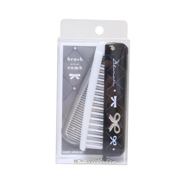 「ブラシ くし」 ヘアブラシ モノトーンリボンコスメ 折りたたみブラシ＆コーム blanoir リボン カミオジャパン プレゼント かわいい 折りたたみくし いつでもどこでも身だしなみチェック 毎日が楽しくなるキュートなコスメ雑貨シリーズこ...