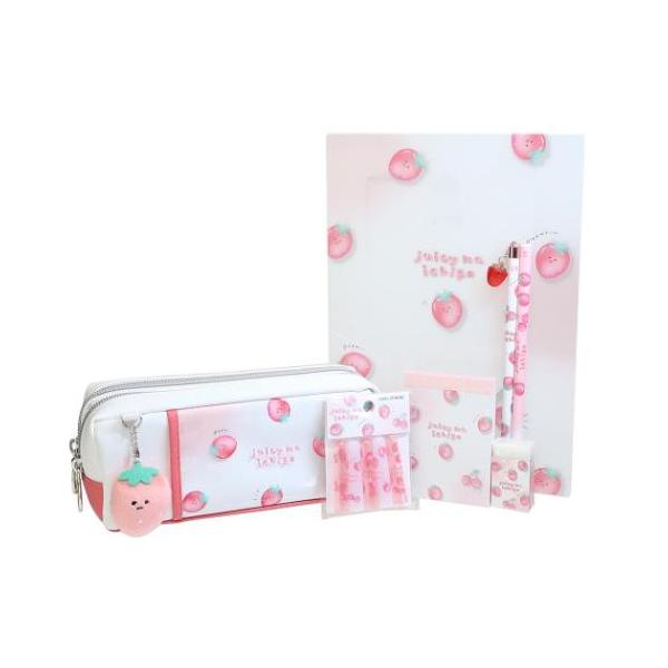 「文房具セット」 文具セット ジューシーないちご 7点文房具セット いちご 新学期準備文具 かわいい 入学新学期にぴったりな文具7点セット 毎日が楽しくなるキュートなステーショナリーシリーズこちらは大好評の文具がパックになった[文房具7点セ...