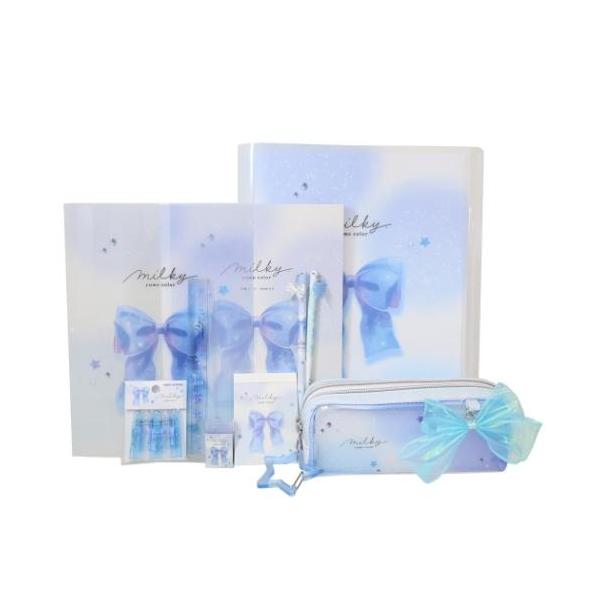 「文房具セット」 文具セット milky blue 10点文房具セット リボン 新学期準備文具 かわいい 入学新学期にぴったりな文具10点セット 毎日が楽しくなるキュートなステーショナリーシリーズこちらは大好評の文具がパックになった[文房具...
