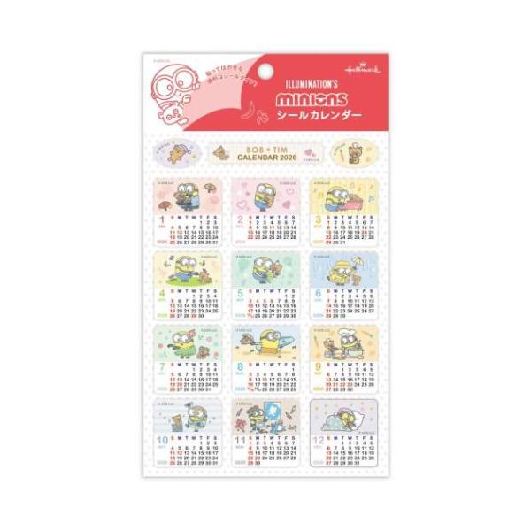 「キャラクター キッズ」 ミニオンズ 2026 Calendar シールカレンダー MNスクエア ボブ＆ティム ユニバーサル映画 日本ホールマーク カレンダーシール アイデア広がる注目のシールカレンダー パソコンに貼ったり、ノートに貼ったり...