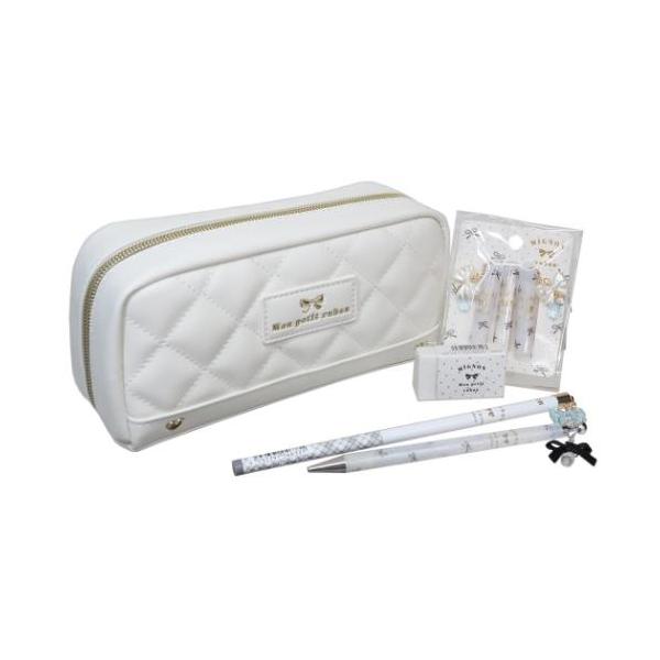 「文房具セット」 文具セット リボンステーショナリー 5点文房具セット ホワイト 新学期準備文具 かわいい 入学新学期にぴったりな文具5点セット 毎日が楽しくなるキュートなステーショナリーシリーズこちらは大好評の文具がパックになった[文房具...