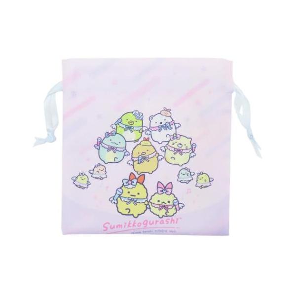 「巾着袋」 すみっコぐらし グッズ きんちゃく キャラクター リボンフラット巾着 天使なえびてんアイドル サンエックス ポーチとしても使えるかわいいデザインの巾着 サンエックスの大人気キャラクター[すみっこぐらし]グッズにまたまた可愛いne...