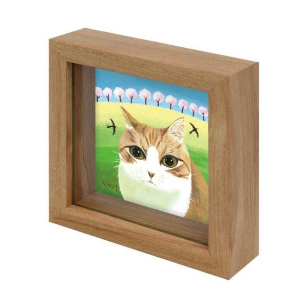 「取寄品」 「動物 人物」 動物画 糸井忠晴 ミニミニボックスフレーム 春にて IT-01265 とても可愛い猫ちゃんのミニアート 作家：糸井 忠晴/日本男性作家奈良町の墨彩画家。ファンから元気になる絵と親しまれる。やさしいタッチで描いた古...