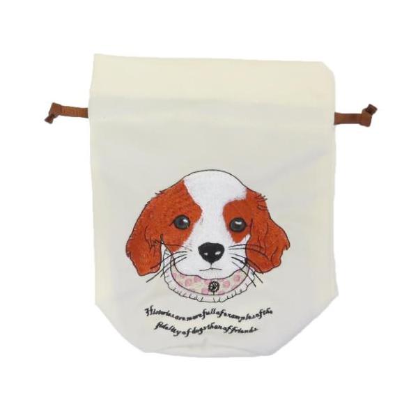 「巾着袋」 巾着袋 ドッグキンチャクポーチ WH CAVALIER いぬグッズ アミナコレクション 犬好きにはたまらないお茶目なデザインの巾着ポーチ 毎日が楽しくなるキュートなZAKKAシリーズこちらは定番の人気アイテム[巾着ポーチ]犬好き...