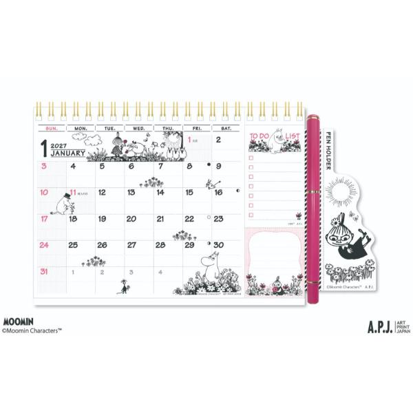 【発売日：2026年09月03日】毎年人気の[ムーミン]カレンダー<br>便利なTO DOリストふせんとちょっとしたメモや伝言に便利な吹き出しメモふせんです<br>ペンホルダーを使用しない時は折りたたんで収納できます...