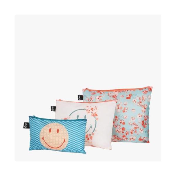 「コスメポーチその他」 平ポーチ大中小3点セット SMILEY Zip Pockets Blossom ＆ Geometric LOQI ローキー エーワイ SMILEYコレクション アートと実用性を兼ね備えたドイツ発ブランド[LOQI/ロ...