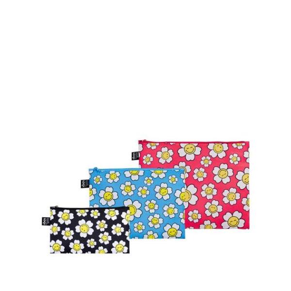「コスメポーチその他」 平ポーチ大中小3点セット SMILEY Zip Pockets LOQI ローキー JP Flowers スマイリー フラワー SMILEYコレクション アートと実用性を兼ね備えたドイツ発ブランド[LOQI/ローキー...