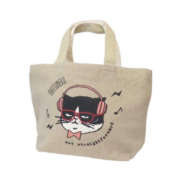 「ランチトート」 ランチバッグ ミニトートバッグ ファスナー付き マツネコミュージック ねこ ミントイン お弁当箱と一緒にペットボトルも入る大きめサイズで使いやすい シンプルキュートなキャンバスミニトートバッグお散歩などちょっとしたおでかけ...