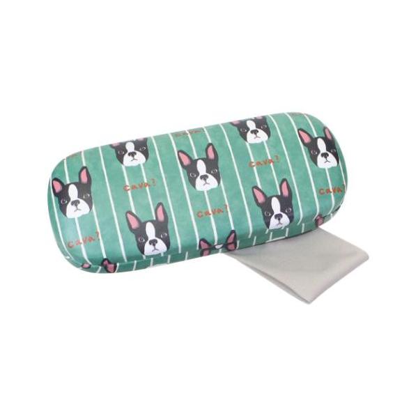 「メガネ サングラス」 眼鏡ケース ouaf ouaf＆miaou marche クロス付きメガネケース フレブルストライプ グリーン いぬ ハードタイプだからカバンの中でもしっかり守ってくれる FRIENDSHILLシリーズからかわいいN...