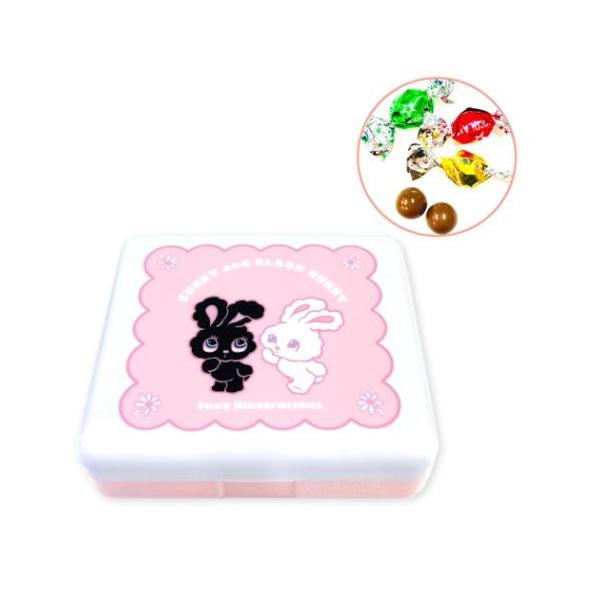 軽減税率 「食玩 お菓子」 お菓子 foxy illustrations 小物入れギフト チョコ10個入り Bunny and Black Bunny プレゼント 友達へのプチギフトやお世話になった方へのちょっとしたお礼に HAPPY VA...