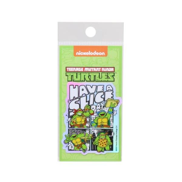 「ステッカー：キャラクター」 ニンジャタートルズ キャラクター ビニールシール ホログラムミニステッカー HAVE A SLICE DAY 自転車やパソコンいろんなところに貼って楽しい耐水ステッカー マニアに絶大なる支持を受ける[ティーンエ...