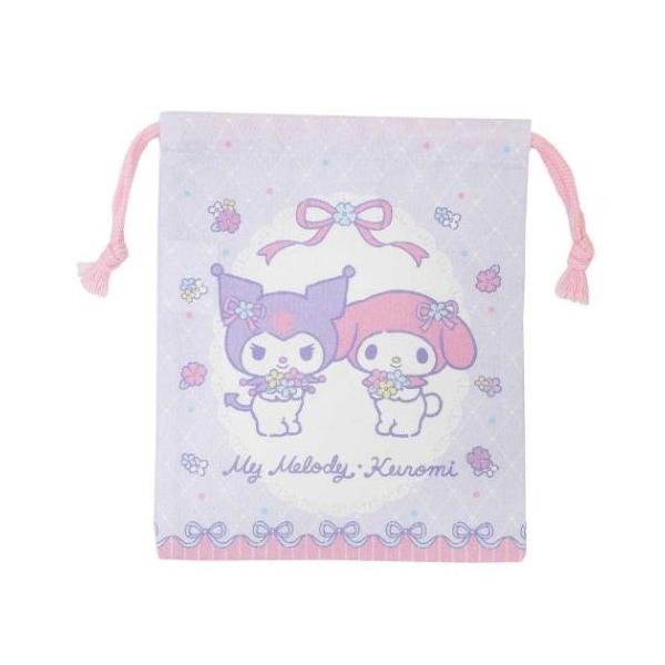 「巾着袋」 巾着袋 マイメロディ＆クロミ 巾着S きんちゃくポーチ サンリオ パープル 新学期準備雑貨 幼稚園 小学生 従来より1cm高くなって色鉛筆やカトラリーセットも入ります 大人気サンリオキャラクターのキュートな学童雑貨シリーズこちら...