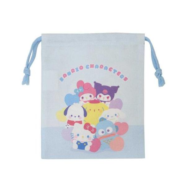 「巾着袋」 巾着袋 サンリオキャラクターズ 巾着S きんちゃくポーチ サックス サンリオ マルヨシ 従来より1cm高くなって色鉛筆やカトラリーセットも入ります 大人気サンリオキャラクターズのキュートな学童雑貨シリーズこちらはいろいろ使える[...