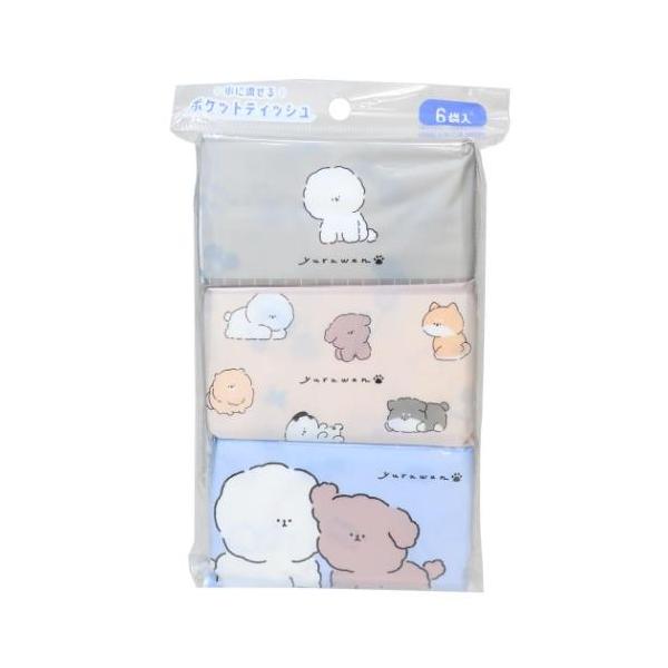 「生活雑貨その他」 ポケットテッシュ 6袋入り YURUWAN ティッシュ カミオジャパン 水に流せる柄入りでかわいいポケットティッシュ 毎日がもっと楽しくなるキュートなZAKKAシリーズこちらは水に流せる[ポケットティッシュ]包装フィルム...