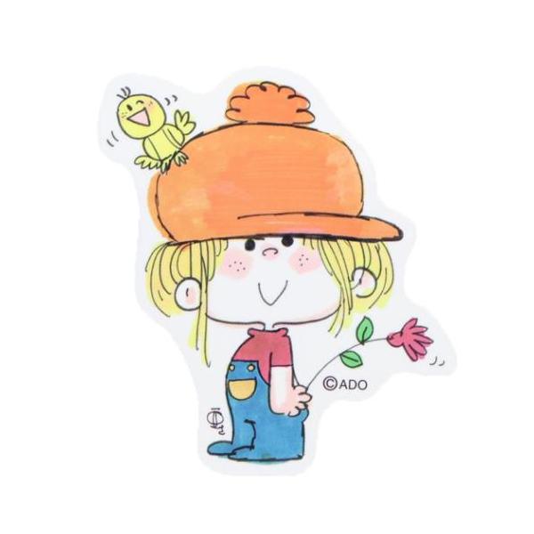 「ステッカー：キャラクター」 水森亜土 キャラクター ダイカットシール ミニデコステッカー ぼうし 耐水耐光で屋外使用も出来る可愛いミニデコステッカー 唄いながら透明アクリルボードに可愛いイラストを描く[水森亜土/あどちゃん]グッズにまたま...